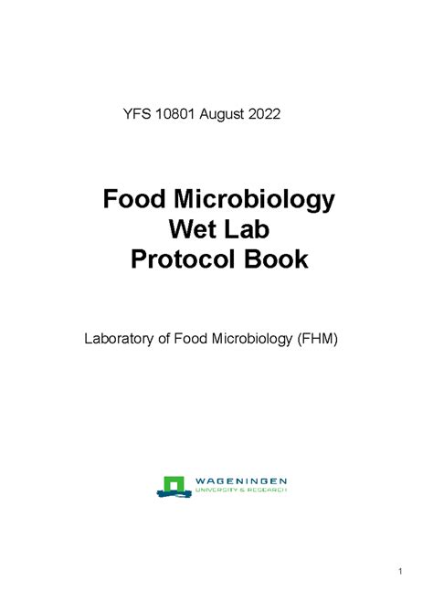 Protocol Book Yfs10801 August 2022 Yfs 10801 August 2022 Food Microbiology Wet Lab Protocol
