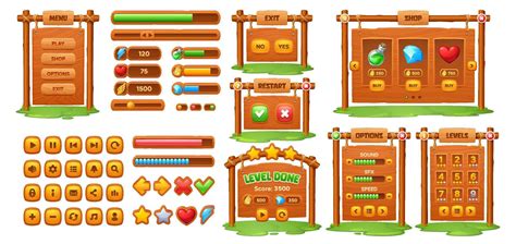 Wooden Game Interface Cartoon Wood Ui Kit 63211050 Vector Art At Vecteezy