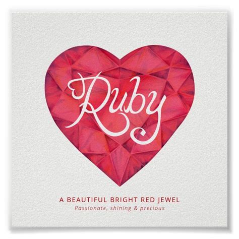 Ruby Name Meaning Watercolor Heart Red Gem Poster Zazzle Watercolor