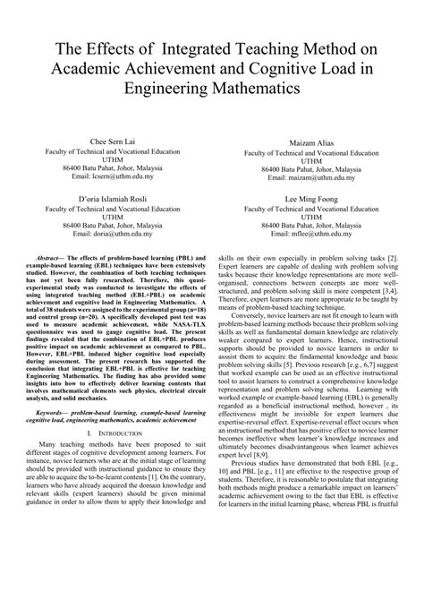 Pdf The Effects Of Integrated Teaching Method On Academic Achievement And Cognitive Load In