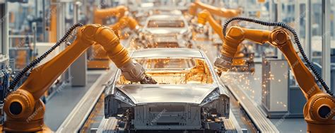 Automated Robotic Arms Manufacturing Car Body Frame On Assembly Line Premium Ai Generated Image
