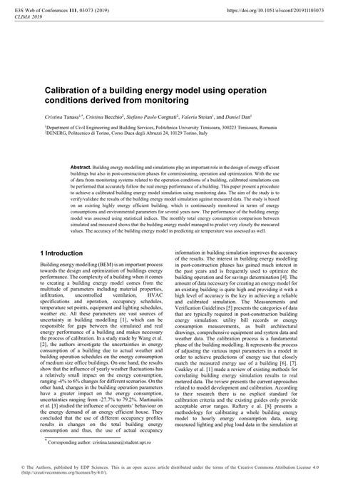 Pdf Calibration Of A Building Energy Model Using Operation Conditions