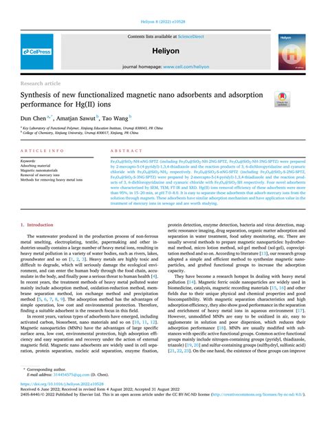 Pdf Synthesis Of New Functionalized Magnetic Nano Adsorbents And Adsorption Performance For Hg