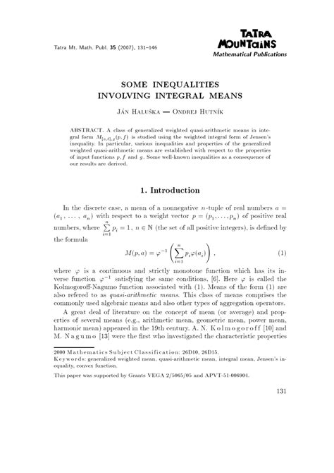 Pdf Some Inequalities Involving Integral Means