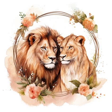 Lion And Lioness Wedding Couple Watercolor Clipart Wedding Arch