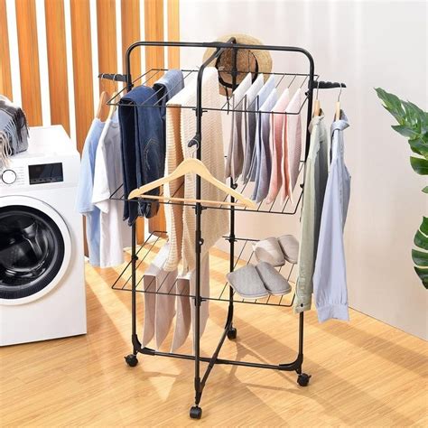 3 Tier Folding Drying Rack With Wheels For Indoor And Outdoor Use 27