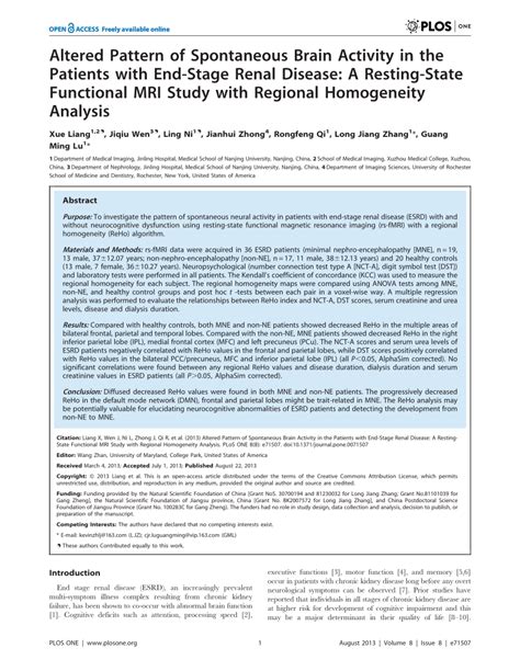 Pdf Altered Pattern Of Spontaneous Brain Activity In The Patients