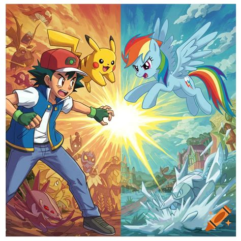Ash Ketchum And Mikasa Ackerman Hug And Smile With Pikachu In An Anime