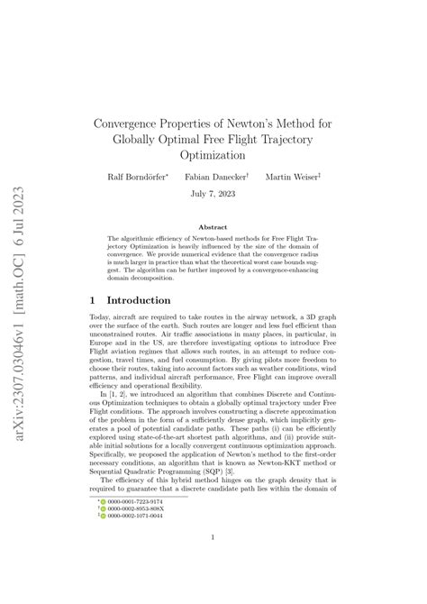 Pdf Convergence Properties Of Newtons Method For Globally Optimal Free Flight Trajectory