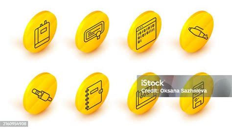 라인 컴퓨터 진자 나선형 노트북 오디오 잭 만년필 펜촉 바이너리 코드 인증서 템플릿 및 책 아이콘을 설정합니다 벡터 0명에 대한 스톡 벡터 아트 및 기타 이미지 Istock