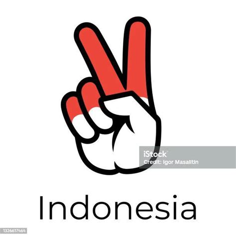 평화 표지판의 형태로 인도네시아 국기 제스처 V 승리 기호 애국 기호 애플 리 케이 션에 대 한 아이콘 웹사이트 티셔츠 기념품 등 관료에 대한 스톡 벡터 아트 및 기타
