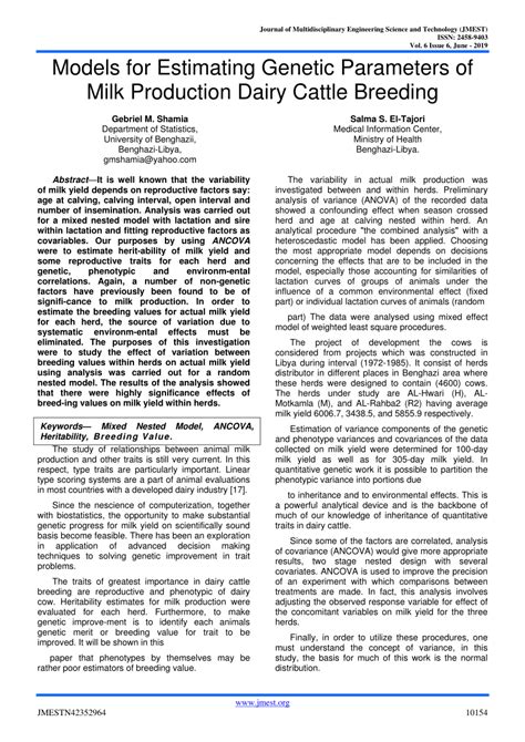 Pdf Models For Estimating Genetic Parameters Of Milk Production Dairy Cattle Breeding