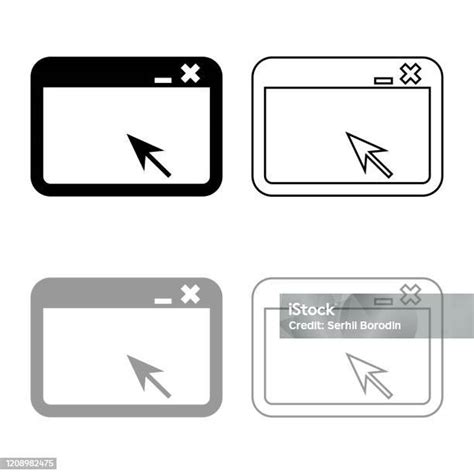 화살표와 창 응용 프로그램 브라우저 개념 웹 페이지 아이콘 개요 설정 검은 회색 색상 벡터 일러스트 플랫 스타일 이미지 0명에