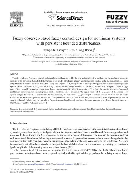Pdf Robust Fuzzy Observer Based Fuzzy Control Design For Nonlinear Discrete Time Systems With