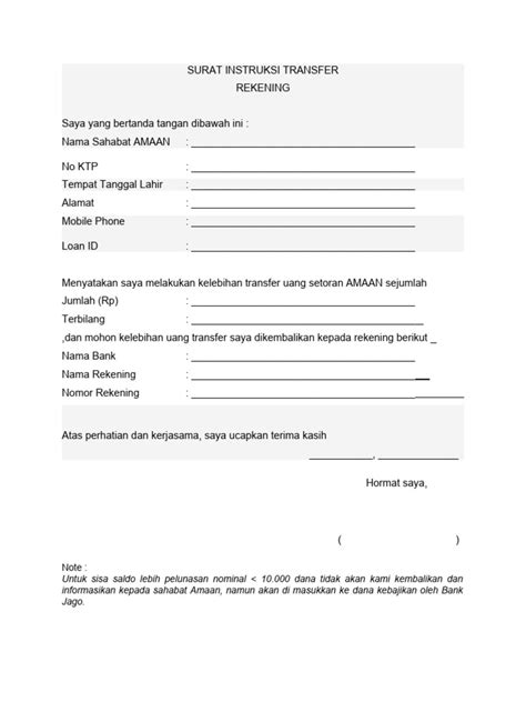 Surat Instruksi Tranfer Rekening Pdf