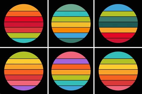 T 셔츠 디자인용 레트로 빈티지 선셋 서클 번들 팩 프리미엄 벡터