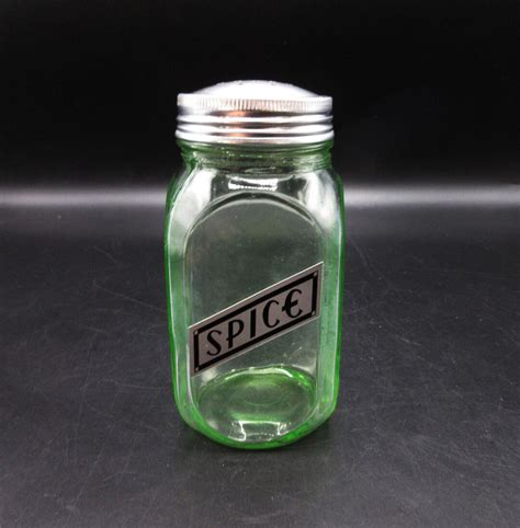 Hocking Green Paneled Uranium Range Shaker Spice Label Depression