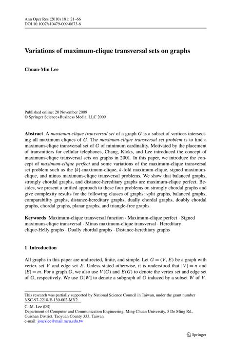 pdf variations of maximum clique transversal sets on graphs