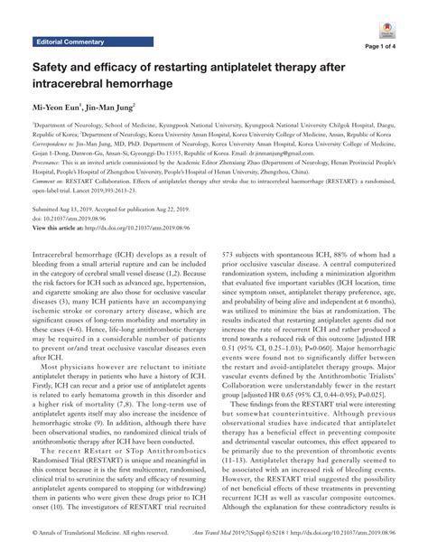Pdf Safety And Efficacy Of Restarting Antiplatelet Therapy After Intracerebral Hemorrhage