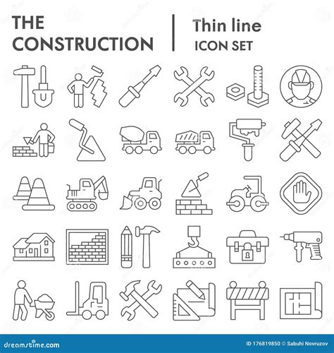 Construction Thin Line Icon Set Building Industry Signs Collection