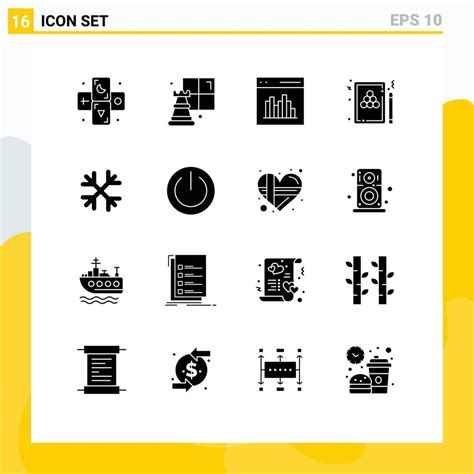16 Universal Solid Glyph Signs Symbols Of Snow Billiards Coding Pool Snooker Editable Vector