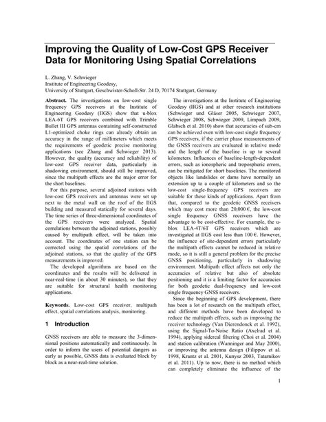 Pdf Improving The Quality Of Low Cost Gps Receiver Data For Monitoring Using Spatial Correlations