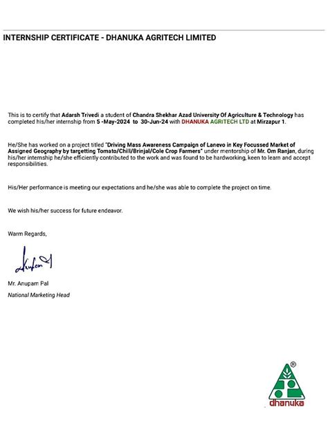 Adarsh Trivedi On Linkedin Dhanukaagritechltd Marketing Internship