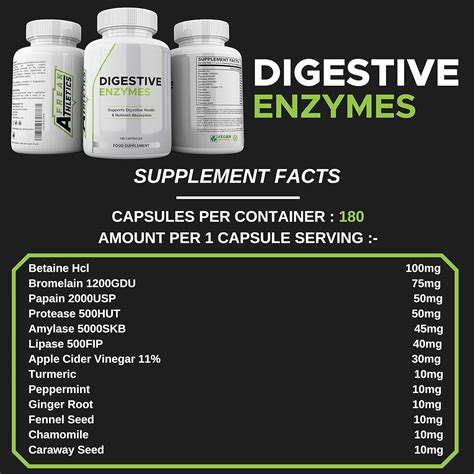 Plant Based Digestive Enzyme Supplements 180 Capsules For Gut Health