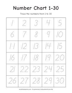 Printable Number Chart 1 30 Number Grid Printable Numbers Abc