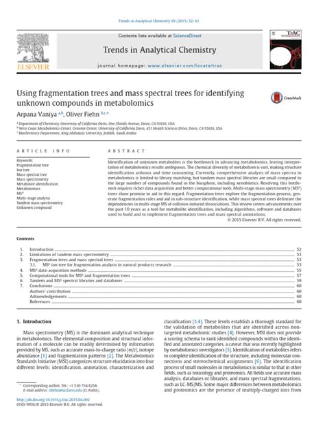 Using Fragmentation Trees And Mass Spectral Trees Pdf Tandem Mass
