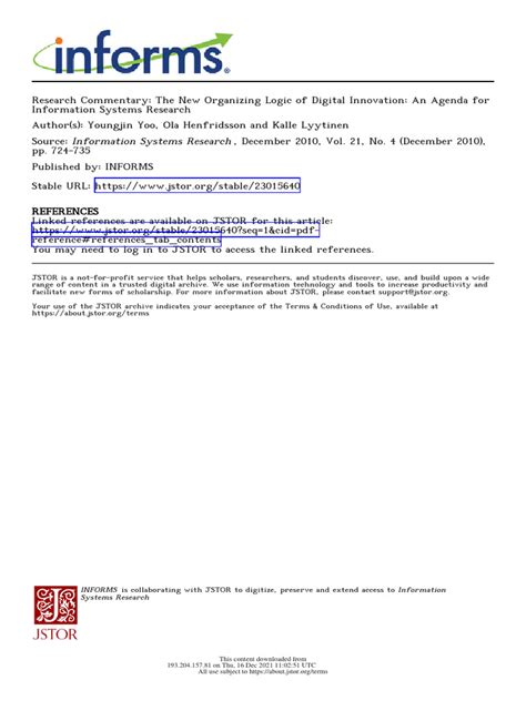 Research Commentary The New Organizing Logic Of Digital Innovation