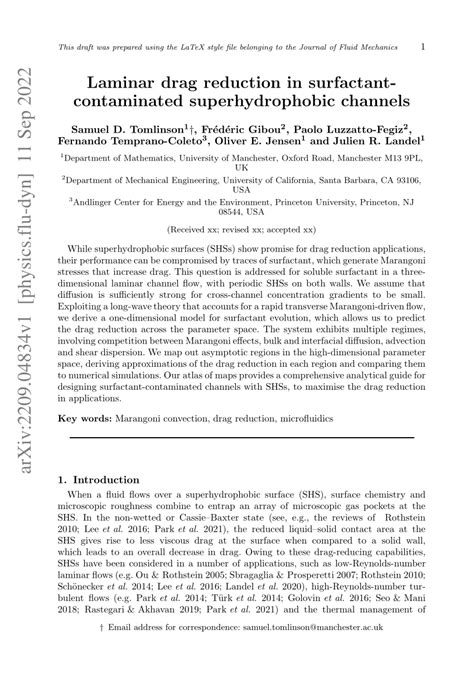 Pdf Laminar Drag Reduction In Surfactant Contaminated