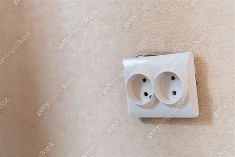 Ac Power Double Socket On Wall Bad Incorrectly Installed Copy Space