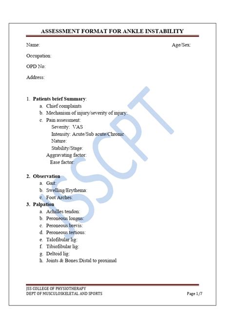 Ankle Evaluation Form Pdf Foot Ankle