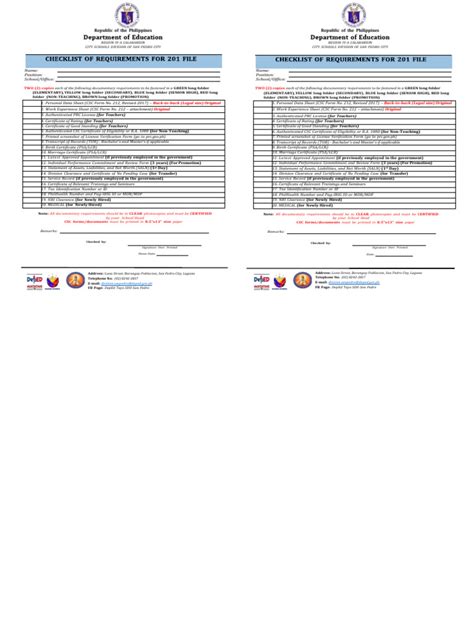 Checklist 201 File 1 Pdf Government