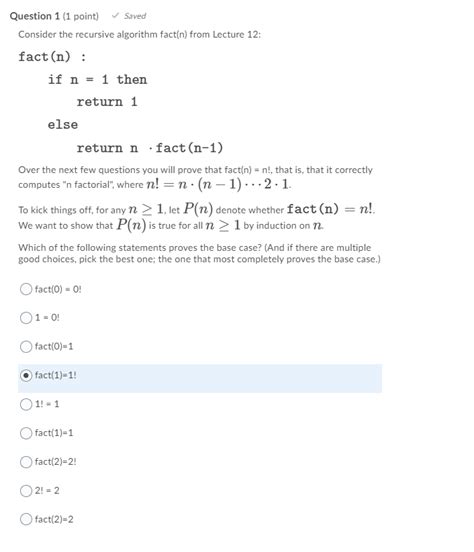Solved Question Point Saved Consider The Recursive Chegg
