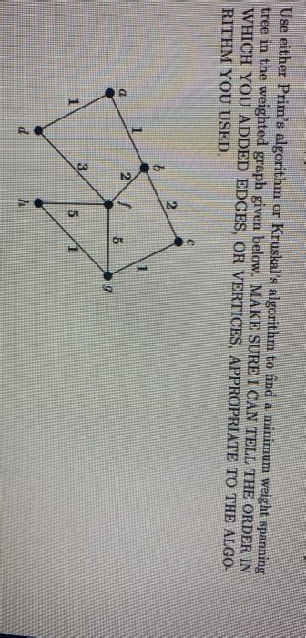 Solved Use Either Prims Algorithm Or Kruskals Algorithm To
