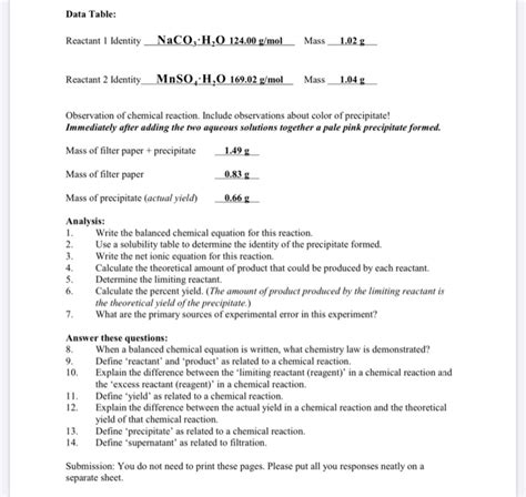 solved data table reactant 1 identity naco h o 124 00