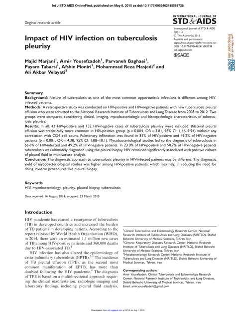 Pdf Impact Of Hiv Infection On Tuberculosis Pleurisy