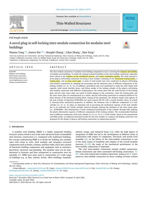 A Novel Plug In Self Locking Inter Module Connection For Modular Steel Pdf Fracture Stress