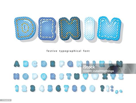 데님 모던 폰트 청바지 텍스처 장식 알파벳 만화 3d Abc 문자와 숫자 여러 가지 빛깔 벡터 컴퓨터 글자에 대한 스톡 벡터 아트 및 기타 이미지 Istock