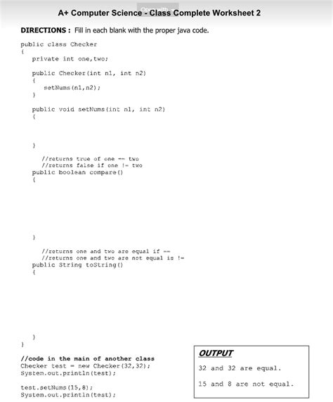 Solved A Computer Science Class Complete Worksheet Chegg