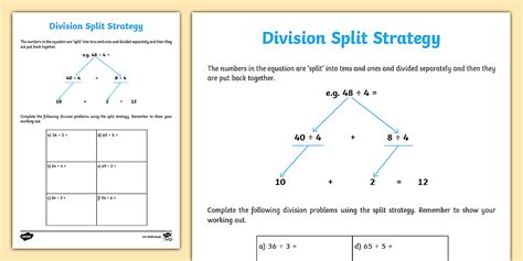 👉 Division Split Strategy Introduction Worksheet Twinkl
