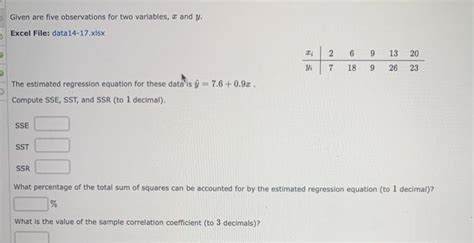 solved given are five observations for two variables and y
