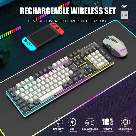 Redthunder K10 Wireless Gaming Keyboard And Mouse Combo Led Backlit Rechargeable 3800mah