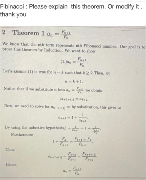 Solved Fibinacci Please Explain This Theorem Or Modify Chegg Com