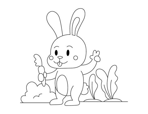 아이 색칠 공부에 대 한 귀여운 토끼 캐릭터 흰색 배경에 고립 된 벡터 일러스트 레이 션 프리미엄 벡터