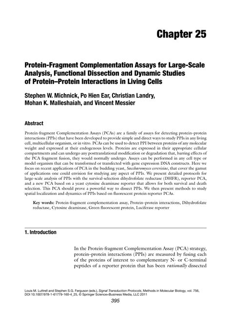 Pdf Protein Fragment Complementation Assays For Large Scale Analysis