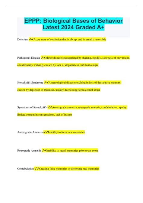 Eppp Biological Bases Of Behavior Latest 2024 Graded A Eppp Biological Stuvia Us