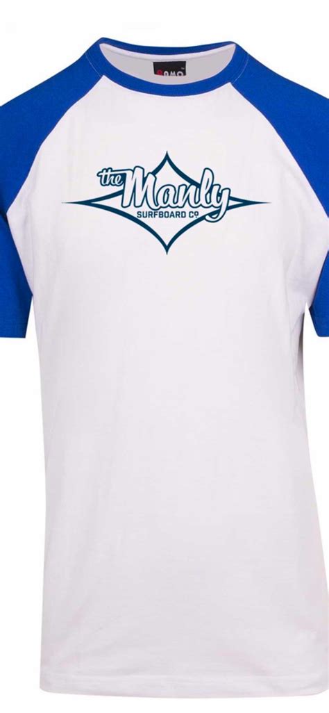 Manly Surfboard Company T Shirt Raglan With Blue Sleeves Manly